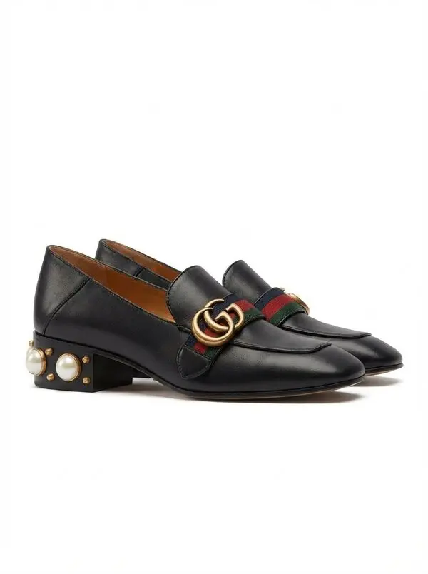 Gucci Mid-heel Leather Loafer - Black/white