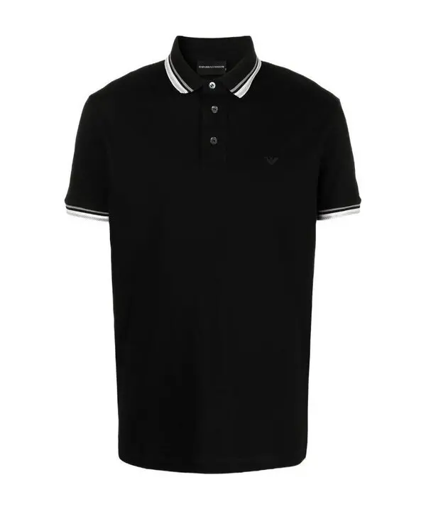 Emporio Armani Striped Trim Polo Shirt - Black