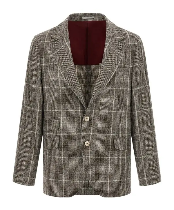 Brunello Cucinelli Checked Single-breasted Jacket - Gray