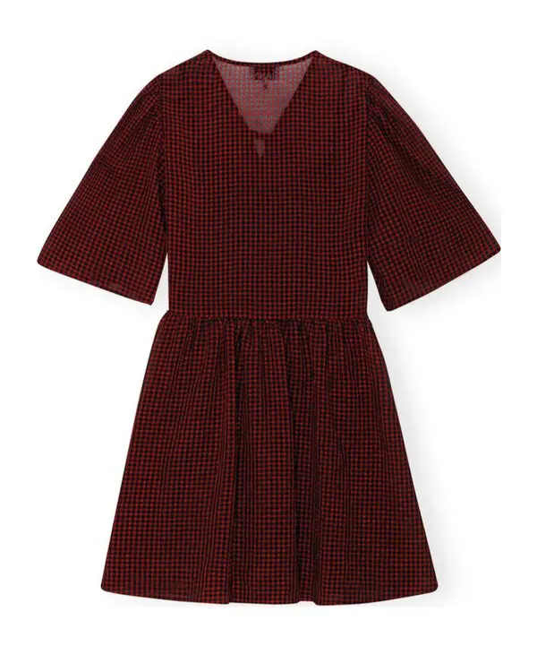 GANNI Red Sheer Tie String Wrap Dress