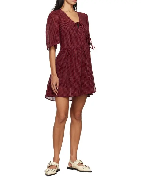 GANNI Red Sheer Tie String Wrap Dress
