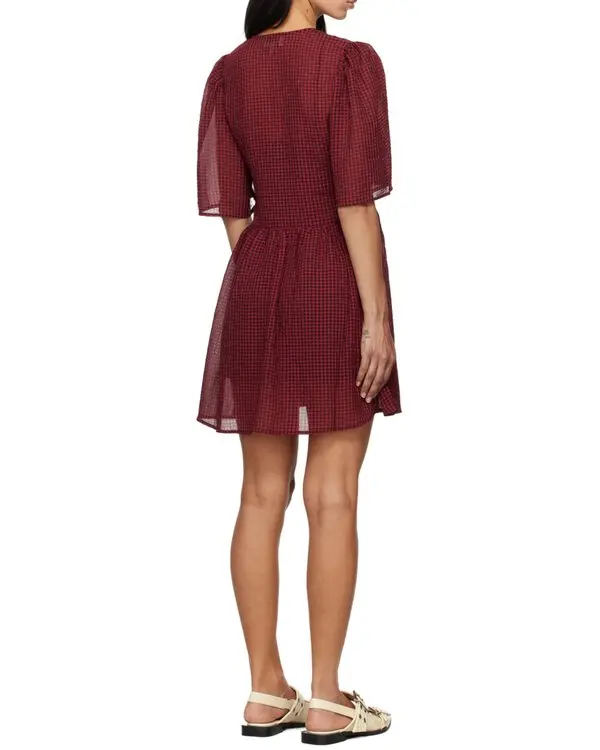 GANNI Red Sheer Tie String Wrap Dress