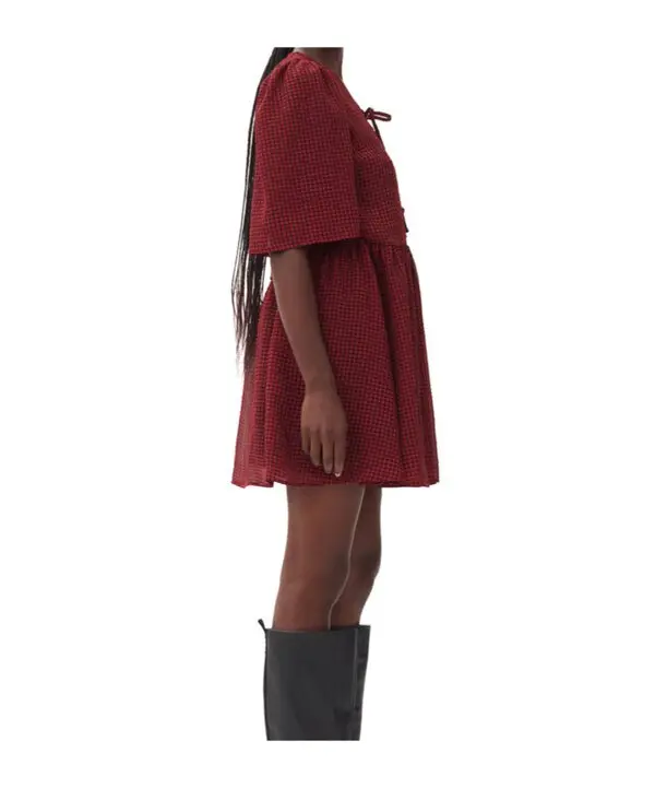 GANNI Red Sheer Tie String Wrap Dress