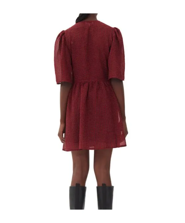 GANNI Red Sheer Tie String Wrap Dress