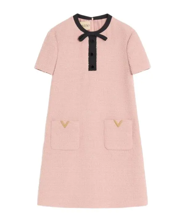Valentino Garavani Bow Detailed Crewneck Mini Dress - Pink