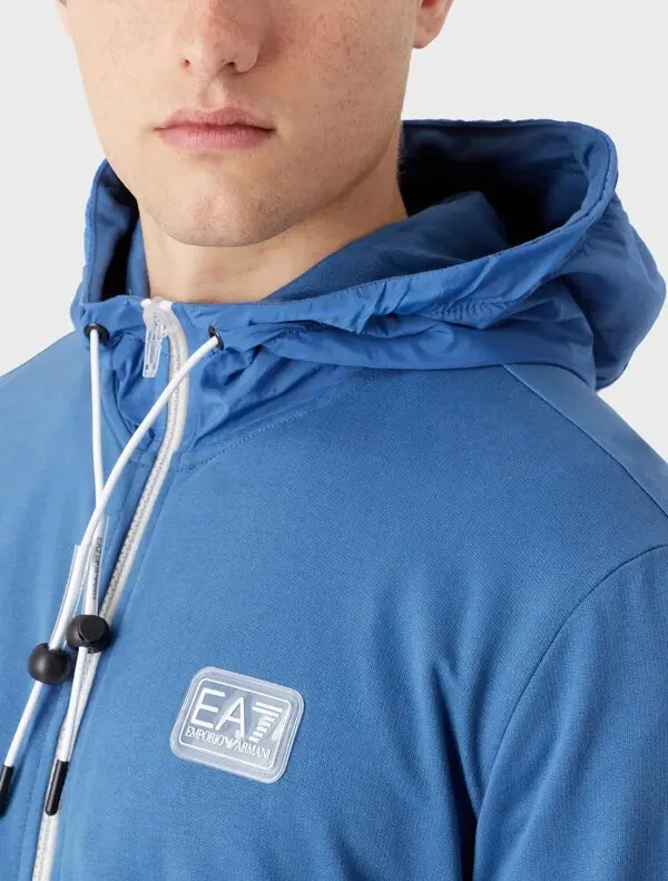 EA7 Cotton Zip-up Hoodie With Logo Patch