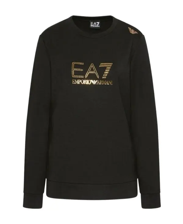 EA7 Stud-detailed Long-sleeved Crewneck T-shirt - Black