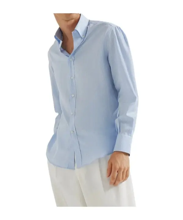 Brunello Cucinelli Microcheck Button-down Collar Basic Fit Shirt - Gray