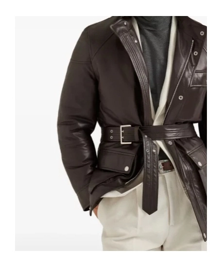 Brunello Cucinelli Belted Leather Safari Jacket