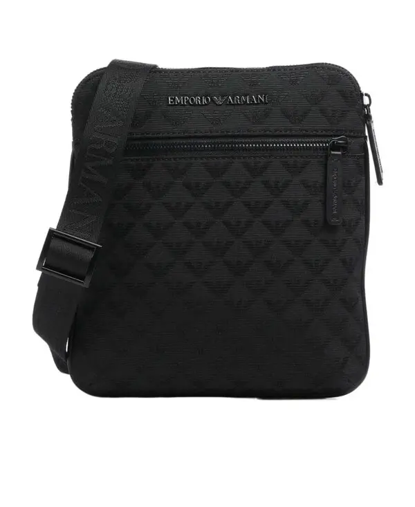 Emporio Armani All-over Jacquard Eagle Flat Shoulder Bag - Black