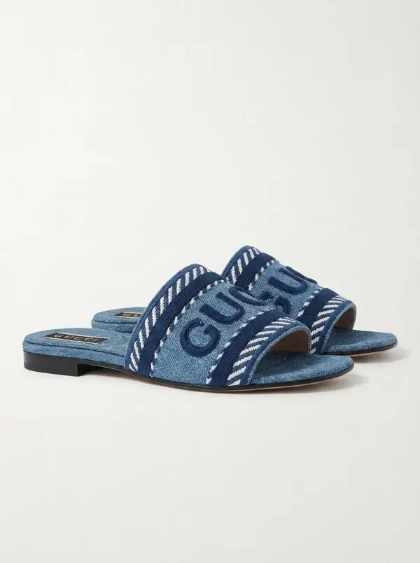 Gucci Script Block Heel Sandals - Light Blue