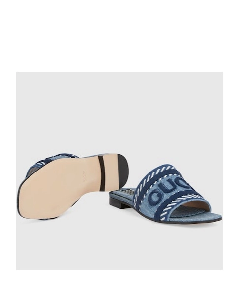 Gucci Script Block Heel Sandals