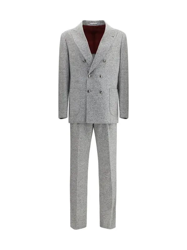 Brunello Cucinelli Double-breasted Straight-leg Suit - Gray