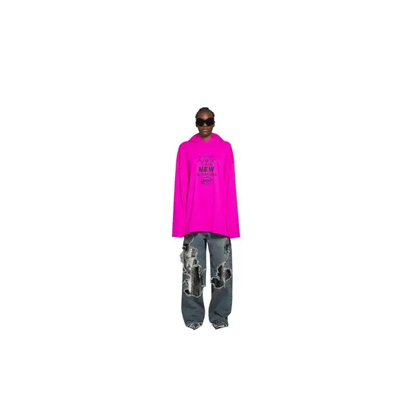 Balenciaga Printed Hooded Long Sleeve T-shirt