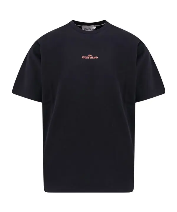 Stone Island Logo Printed Crewneck T-shirt - Black