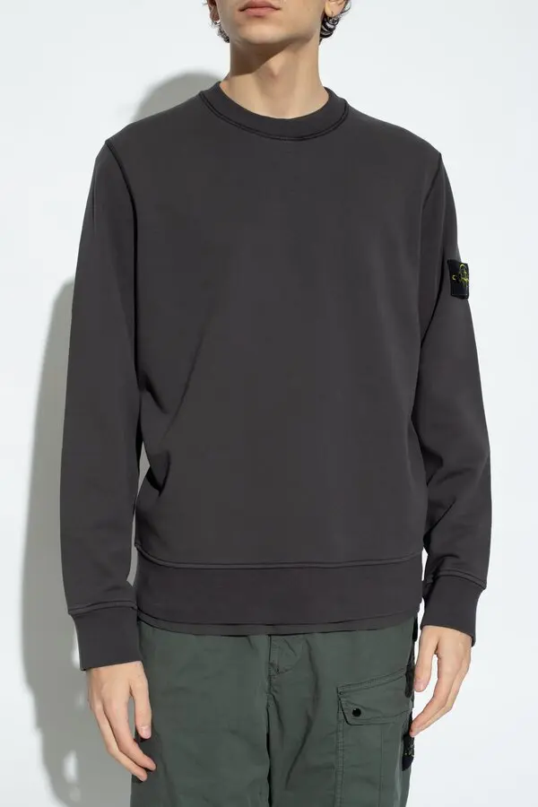 Stone Island Crewneck Sweatshirt With Removable Compass Patch - Charcoal-grey
