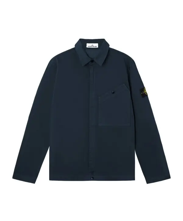 Stone Island Overshirt With Chest Pocket And Two-way Zip - Navy Blue