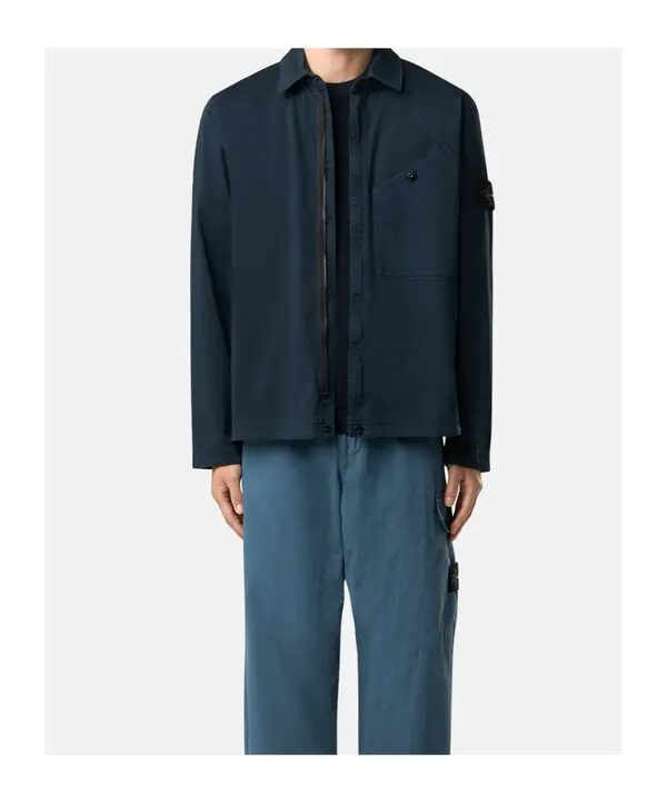 Stone Island Overshirt With Chest Pocket And Two-way Zip
