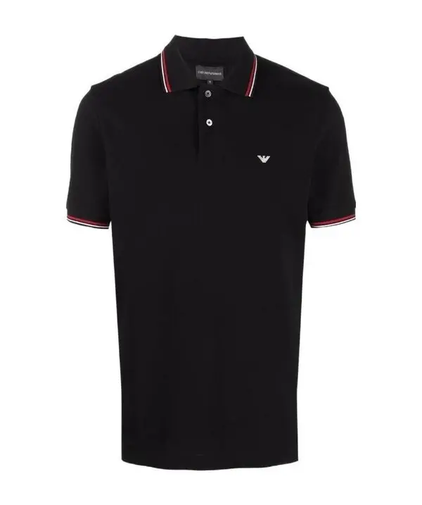 Emporio Armani Logo Printed Short Sleeved Polo Shirt - Black