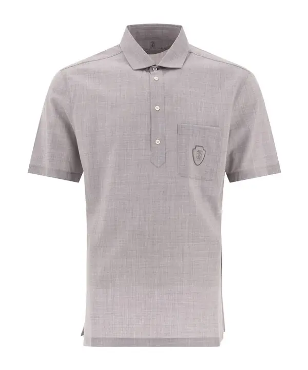 Brunello Cucinelli Logo Detailed Short Sleeved Polo Shirt - Grey