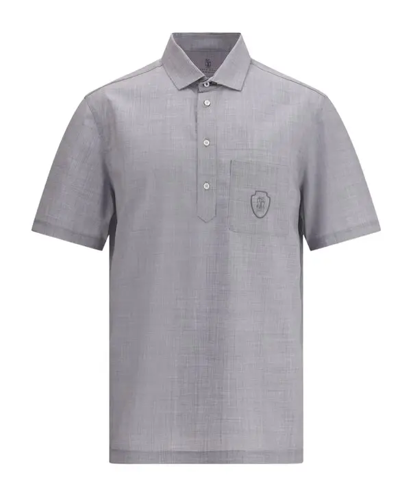 Brunello Cucinelli Logo Detailed Short Sleeved Polo Shirt - Grey