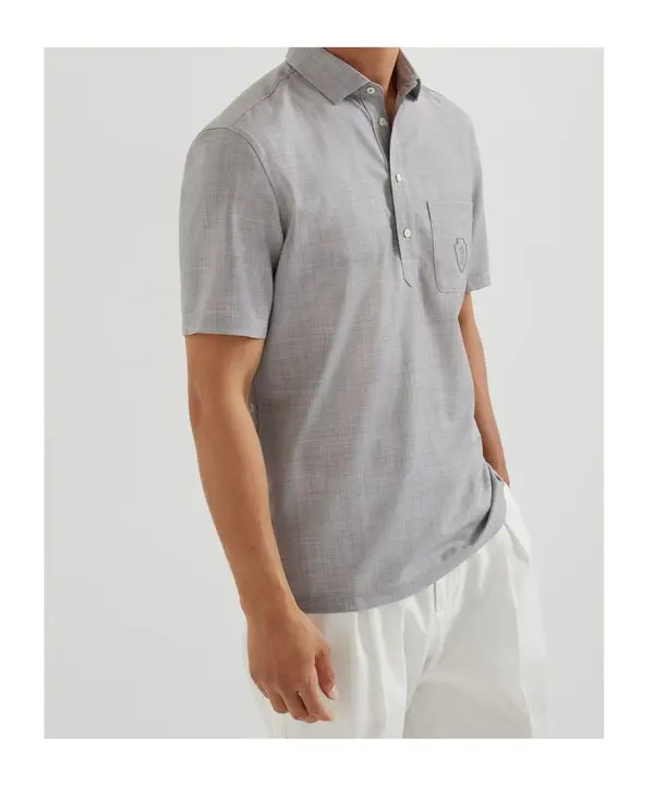 Brunello Cucinelli Logo Detailed Short Sleeved Polo Shirt - Grey
