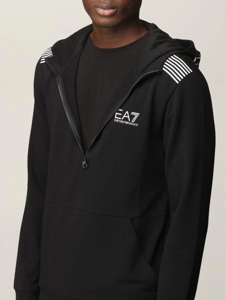 EA7 Logo-printed Hooded Hoodie - Black