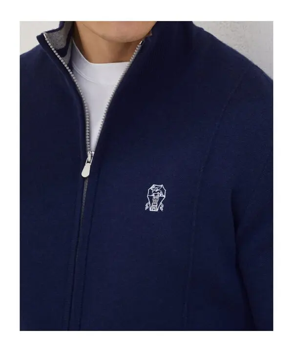 Brunello Cucinelli Zip-front Embroidered-logo Cardigan