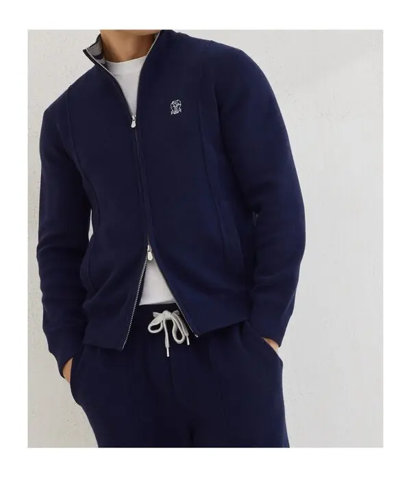 Brunello Cucinelli Zip-front Embroidered-logo Cardigan