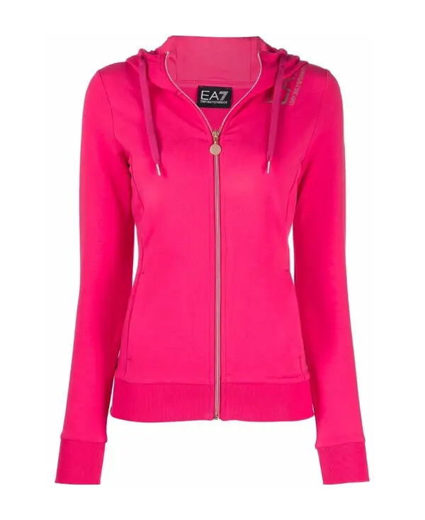 EA7 Logo-print Zipped Hoodie - Red
