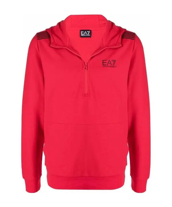 EA7 Logo-print Long-sleeve Hoodie - Red