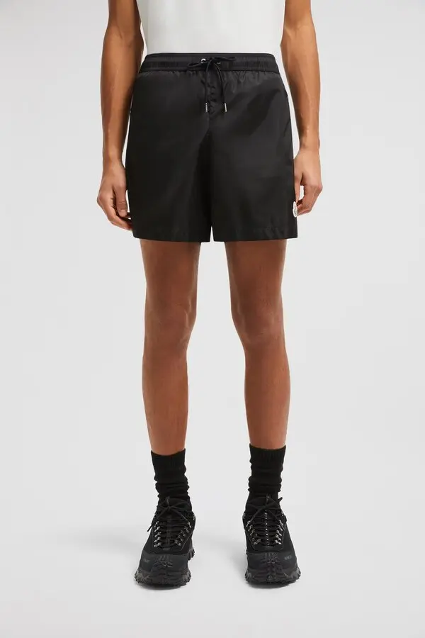 Moncler Logo Patch Drawstring Swim Shorts - Black
