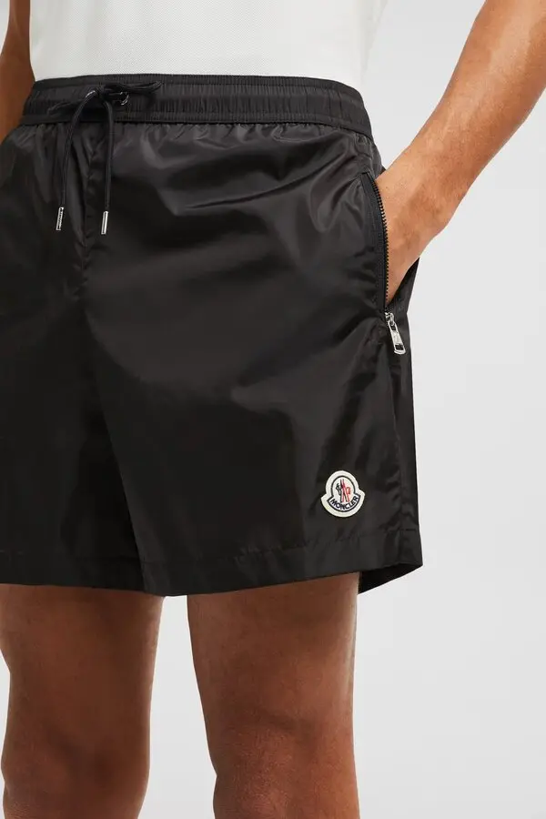 Moncler Logo Patch Drawstring Swim Shorts - Black
