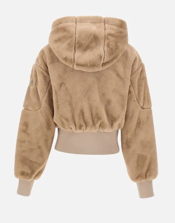 Moose Knuckles Logo Patch Faux Fur Jacket