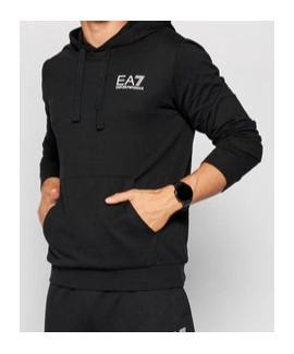 EA7 Logo Print Cotton Hoodie
