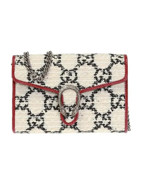 Gucci Dionysus Gg Tweed Wallet On Chain - White