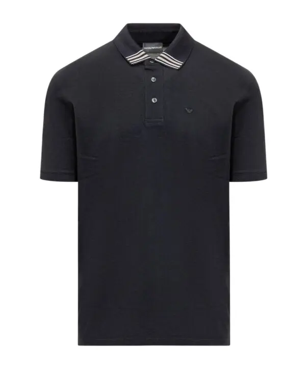Emporio Armani Striped Collar Polo Shirt - Blue