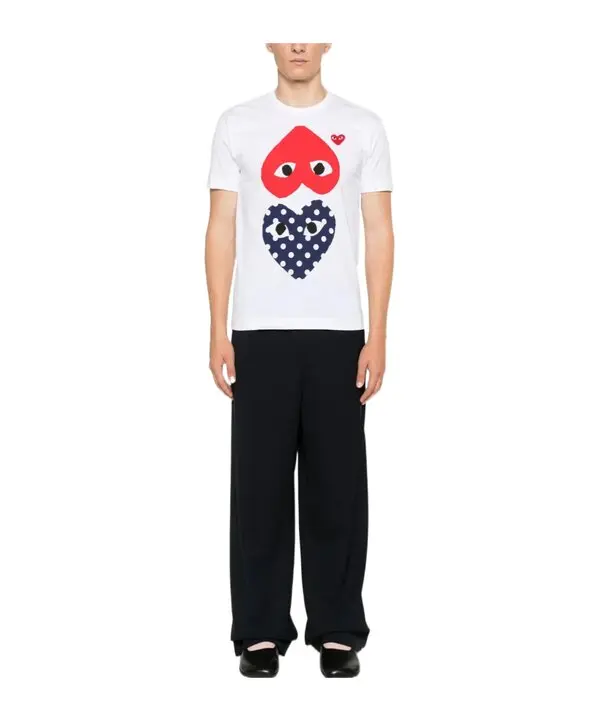 Comme Des Garçons Heart Print Cotton T-shirt - White