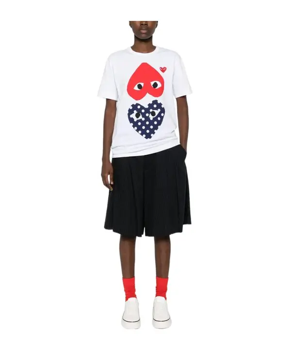 Comme Des Garçons Heart Print Cotton T-shirt - White