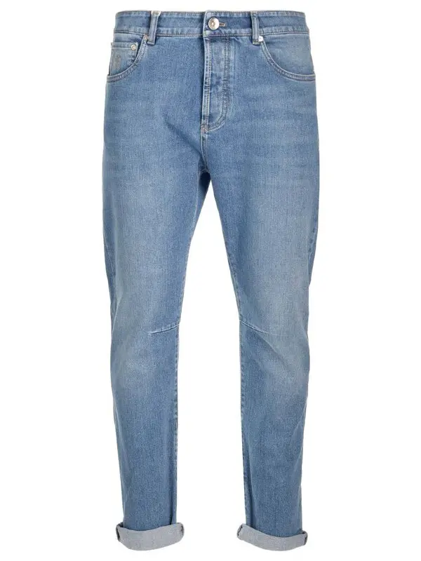 Brunello Cucinelli Tapered Leg Jeans With Logo Patch - Blue
