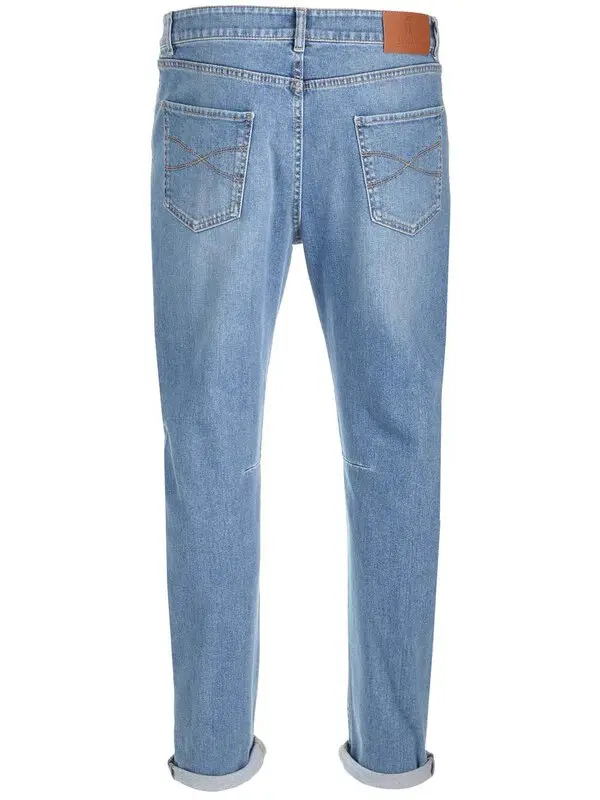 Brunello Cucinelli Tapered Leg Jeans With Logo Patch - Blue
