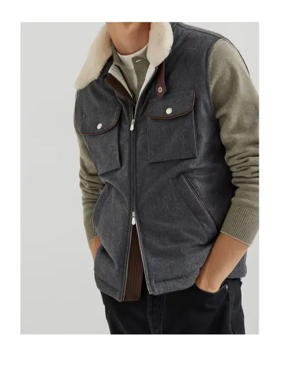Brunello Cucinelli Shearling-collar Wool Vest