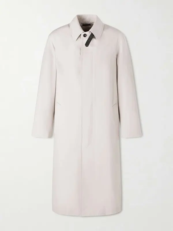 TOM FORD Leather-trimmed Cotton And Silk-blend Overcoat - Beige