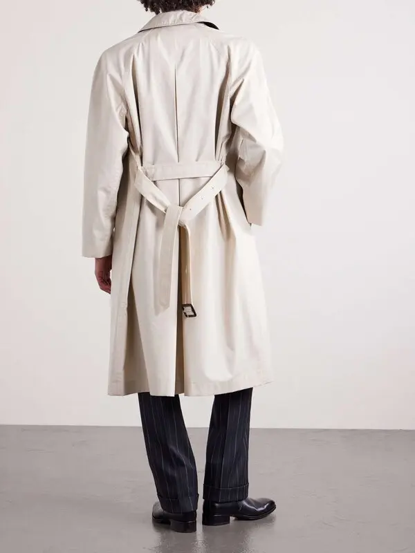 TOM FORD Leather-trimmed Cotton And Silk-blend Overcoat