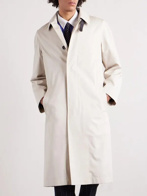 TOM FORD Leather-trimmed Cotton And Silk-blend Overcoat