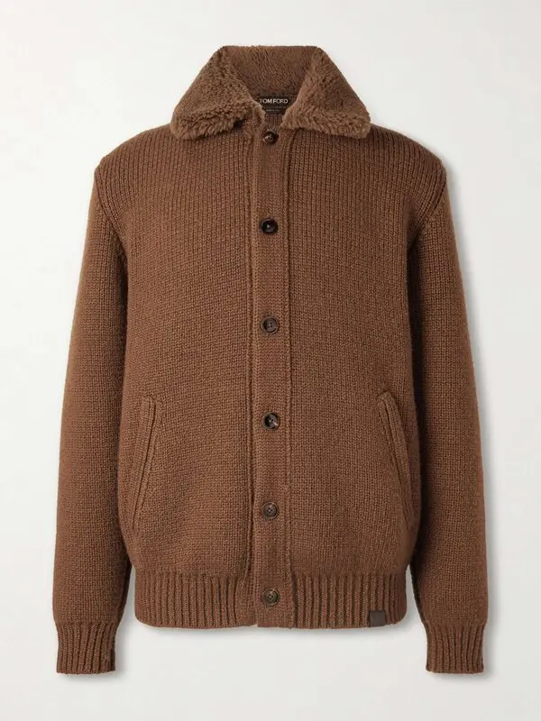 TOM FORD Bouclé-trimmed Ribbed Cashmere Cardigan