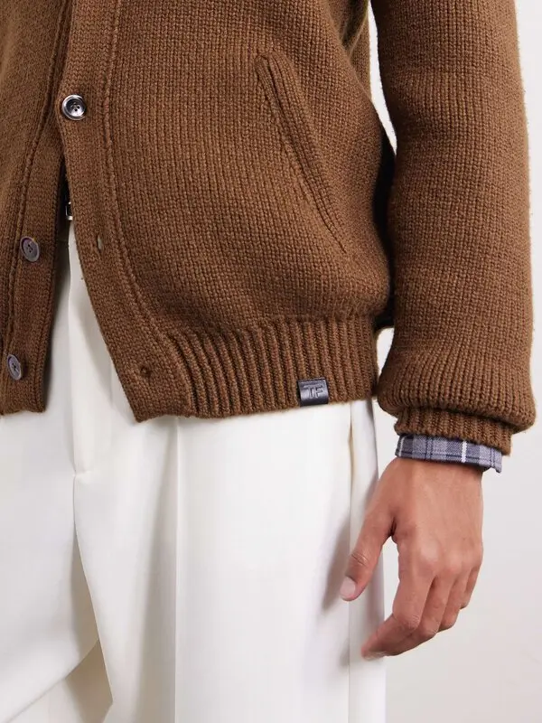 TOM FORD Bouclé-trimmed Ribbed Cashmere Cardigan