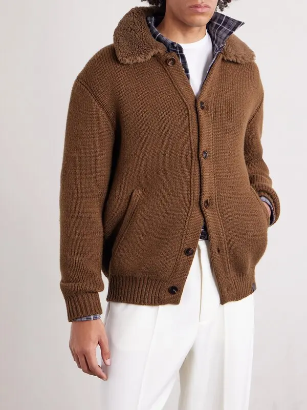 TOM FORD Ribbed Cashmere Cardigan With Bouclé Collar