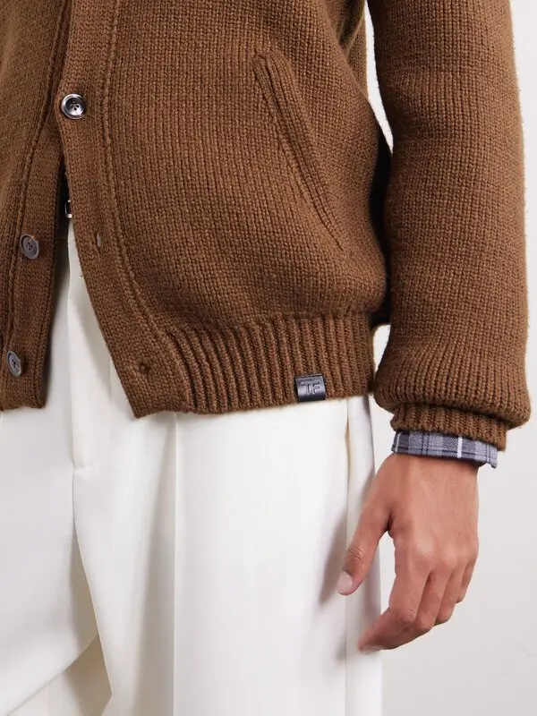 TOM FORD Ribbed Cashmere Cardigan With Bouclé Collar