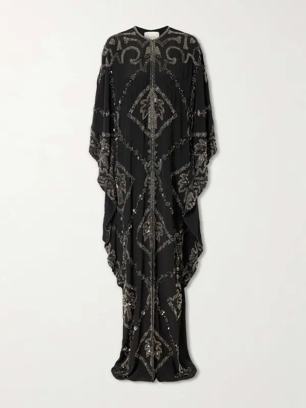 Johanna Ortiz Embellished Silk Maxi Dress - Black